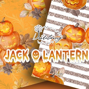 Watercolor Jack O Lantern Digital Paper Pack, Cute Halloween Clipart ...