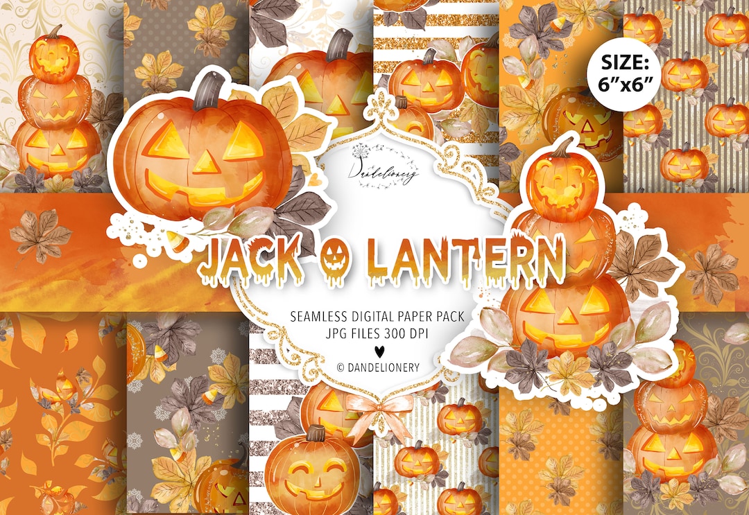 Watercolor Jack O Lantern Digital Paper Pack, Cute Halloween Clipart ...