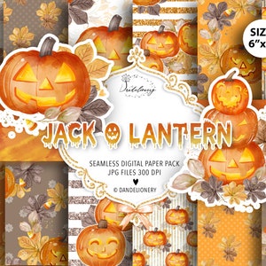 Watercolor Jack O Lantern Digital Paper Pack, Cute Halloween Clipart ...