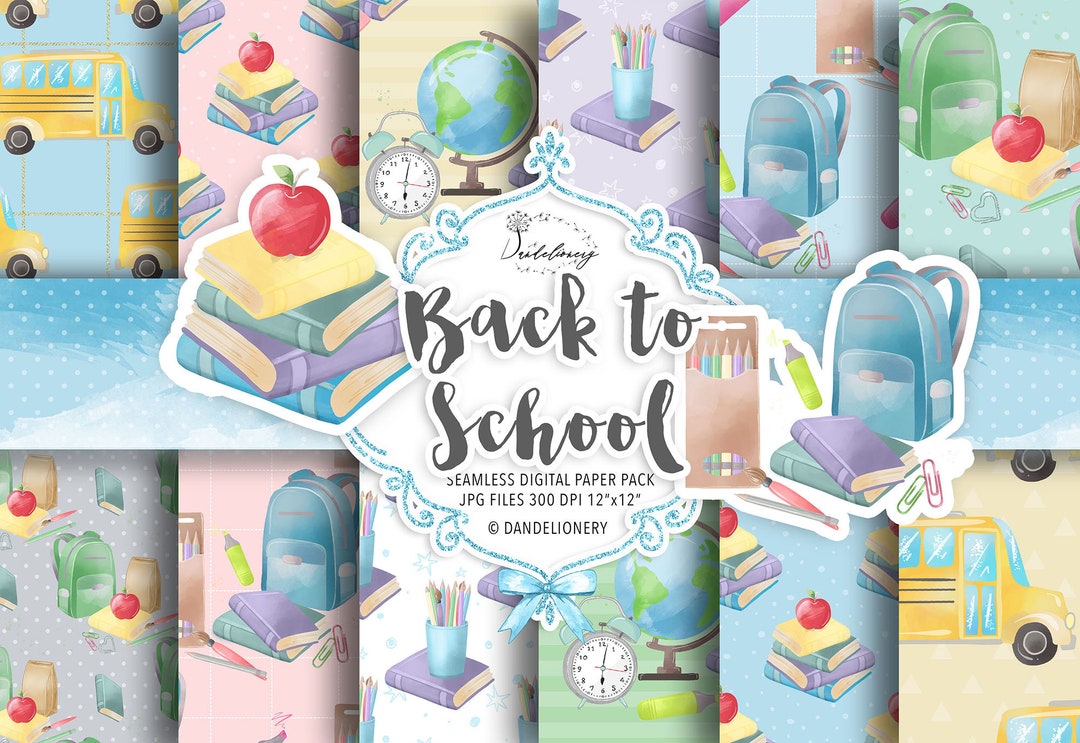 Back to School Digital Paper Pack, School Clipart, Backpack Pattern ...
