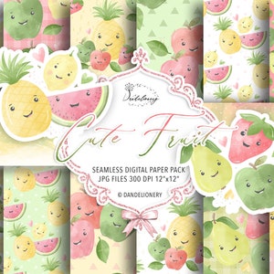 Watercolor Cute Fruit Digital Paper Pack, Fruit Pattern, Pear ...