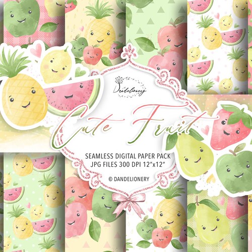 Watercolor Cute Fruit Digital Paper Pack Fruit Pattern Pear - Etsy
