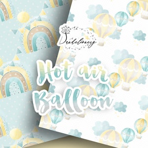 Hot Air Balloon Rainbow Digital Paper Pack, Rainbows, Baby Pattern ...