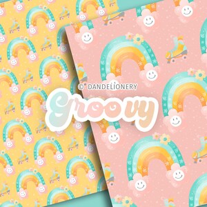 Groovy Digital Paper Pack, Retro, Rainbow, Rainbow Pattern, Hippie Car ...