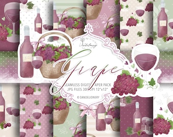 Watercolor Grape Digital Paper Pack Fruit Pattern Wine Wine - Etsy