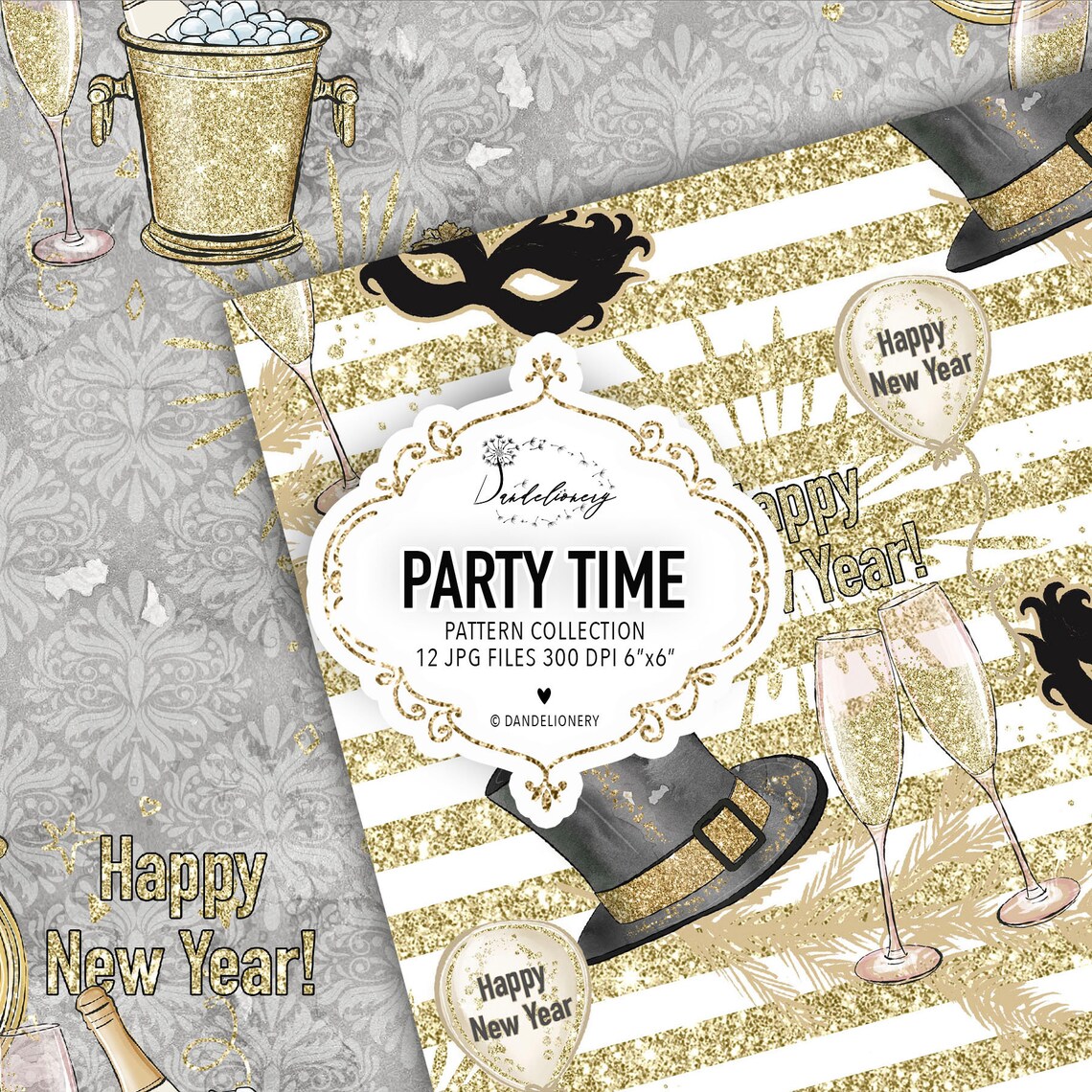 Party Time Digital Paper Pack Happy New Year Pattern Party - Etsy