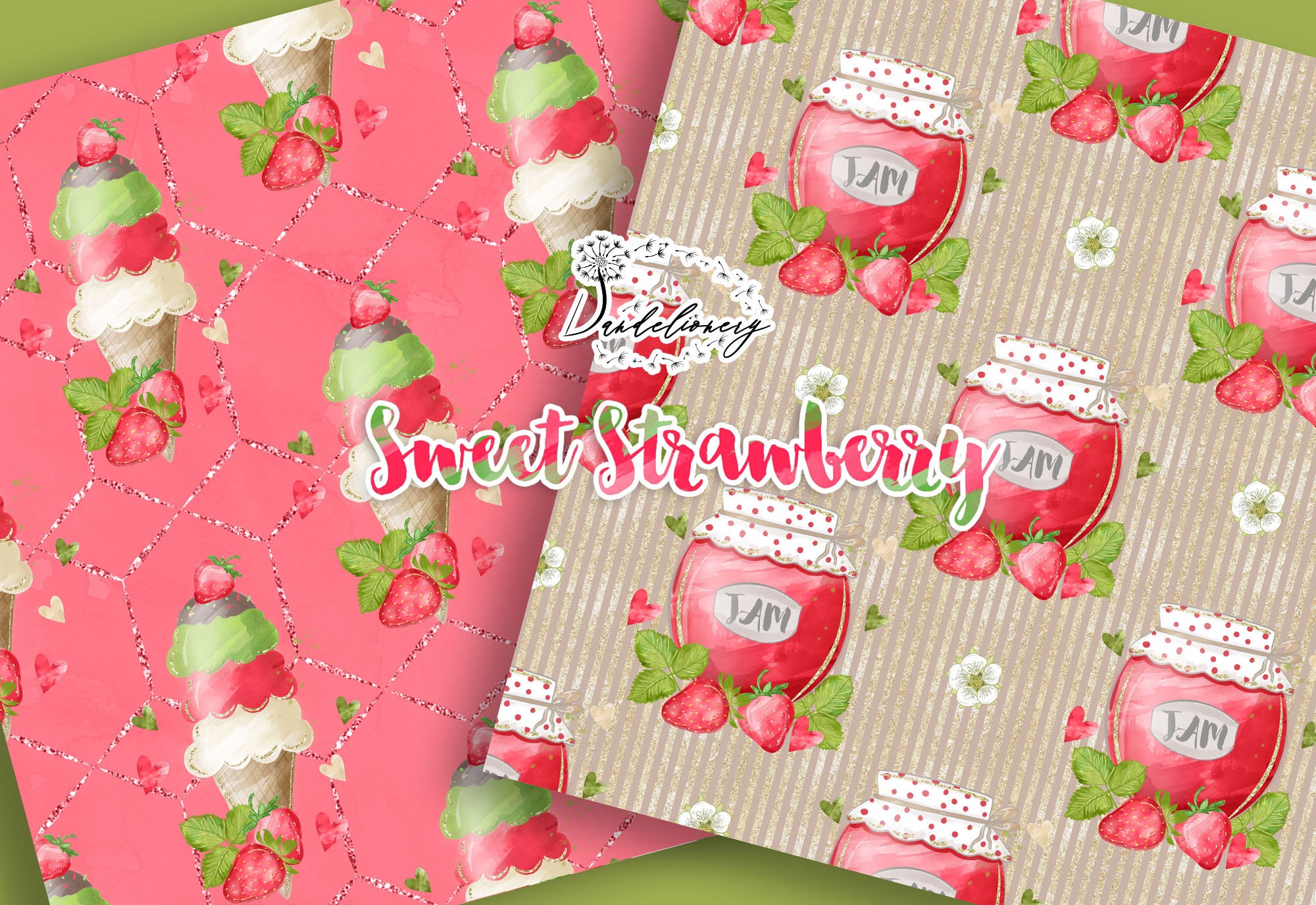 Watercolor Strawberry Digital Paper Pack Strawberry Instant | Etsy