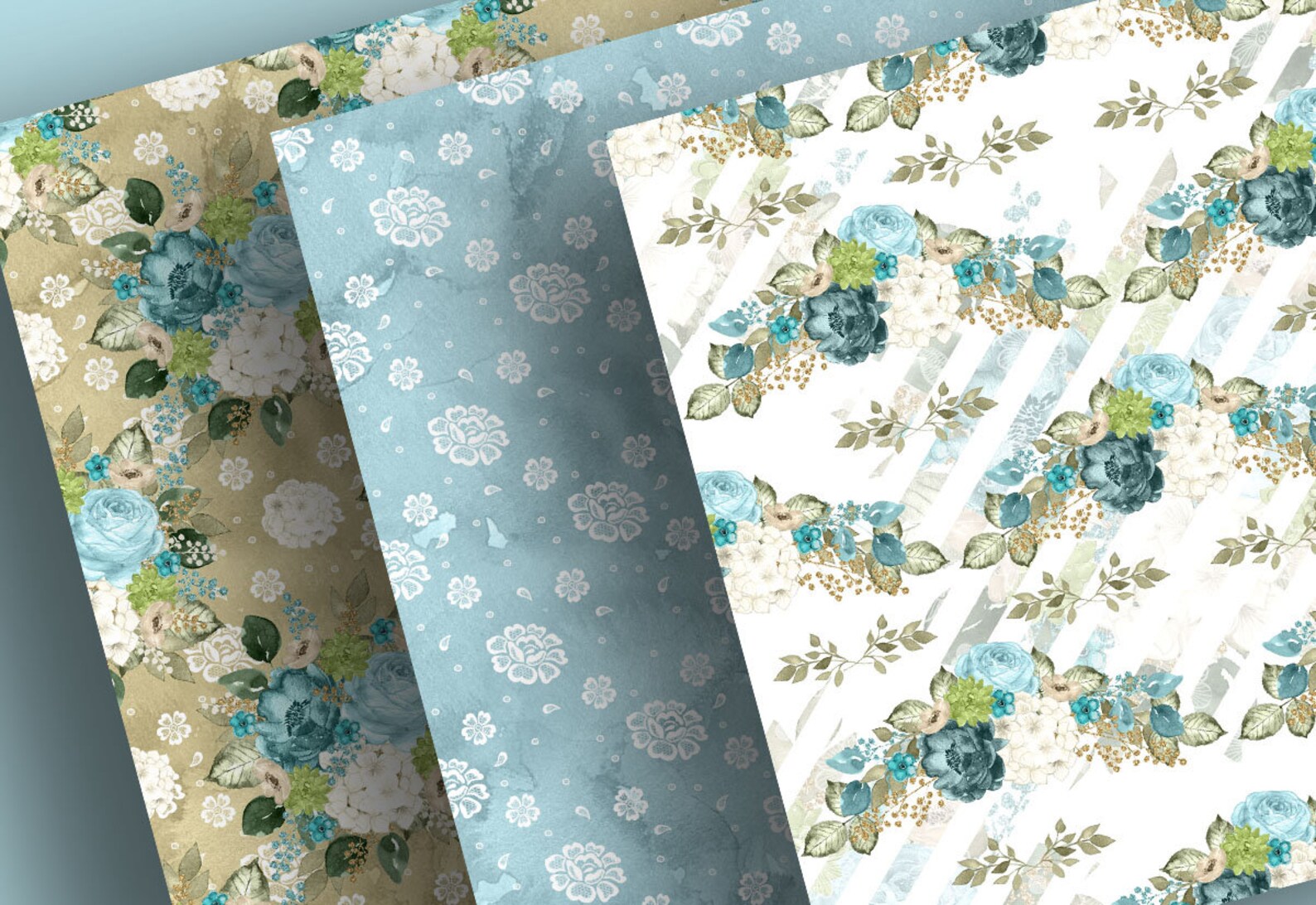 Watercolor True Blue Digital Paper Pack Garden Flower - Etsy