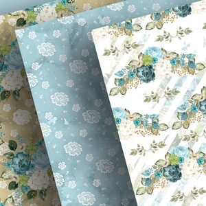 Watercolor True Blue Digital Paper Pack, Garden, Flower Pattern, Hand ...