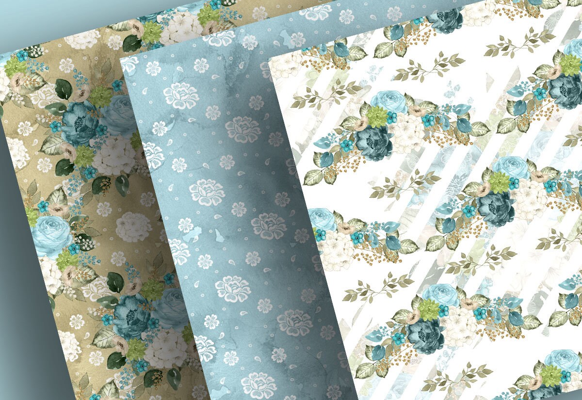 Watercolor True Blue Digital Paper Pack Garden Flower | Etsy