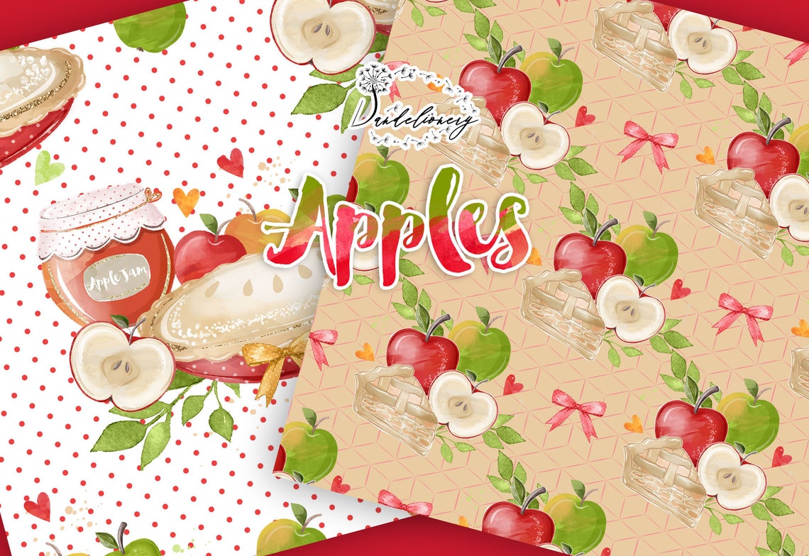Watercolor Apples Digital Paper Pack Fruit Download Instant | Etsy