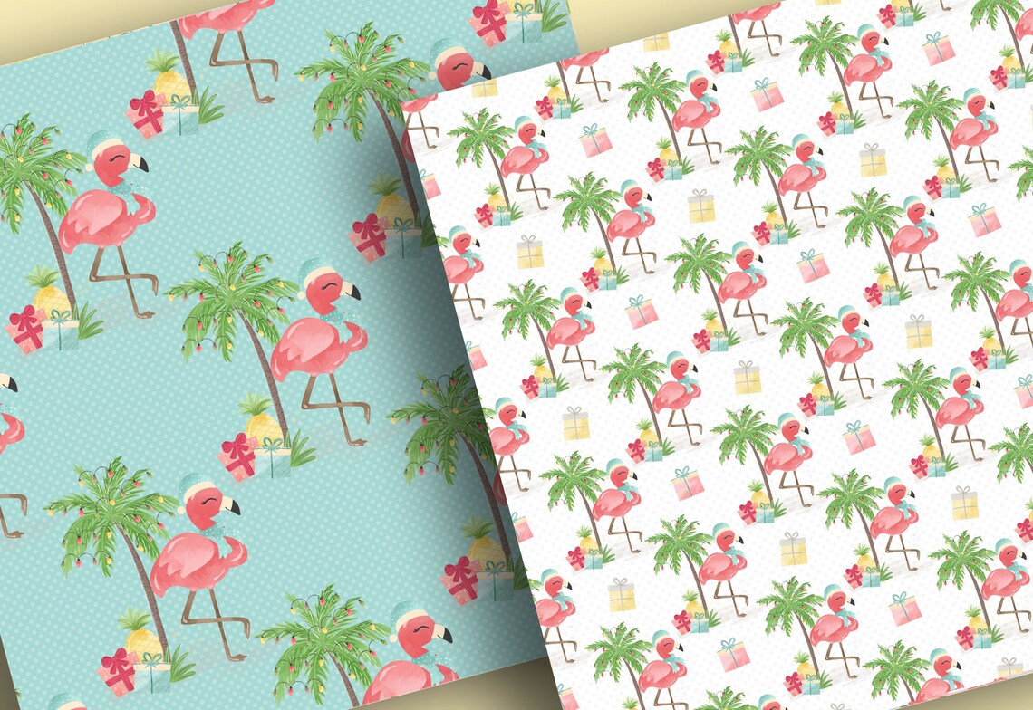 Flamingo Christmas Digital Paper Pack, Flamingos Christmas, Christmas ...