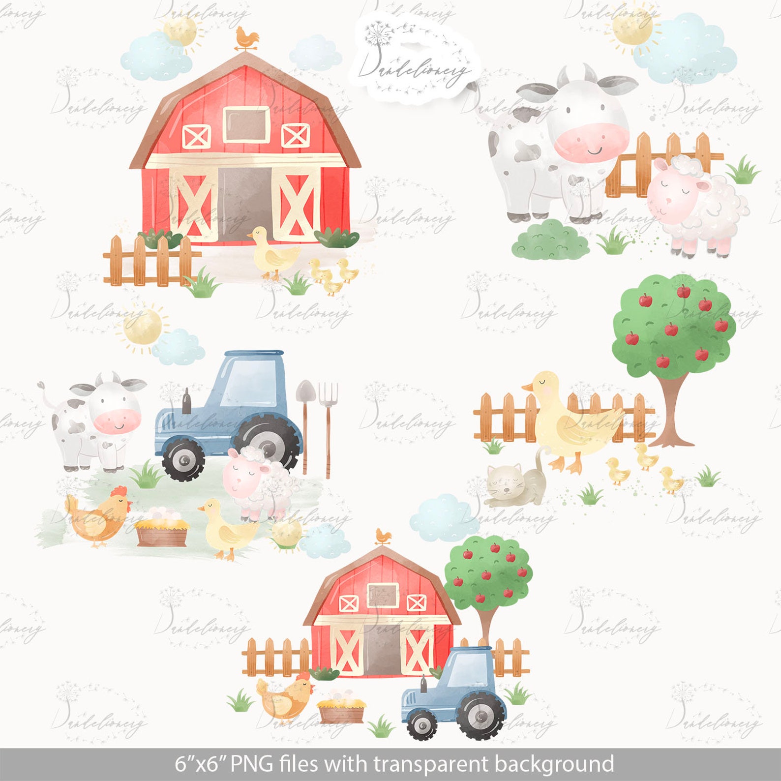 Watercolor Cute Farm Design Nursery Clipart Tractor Sheep - Etsy