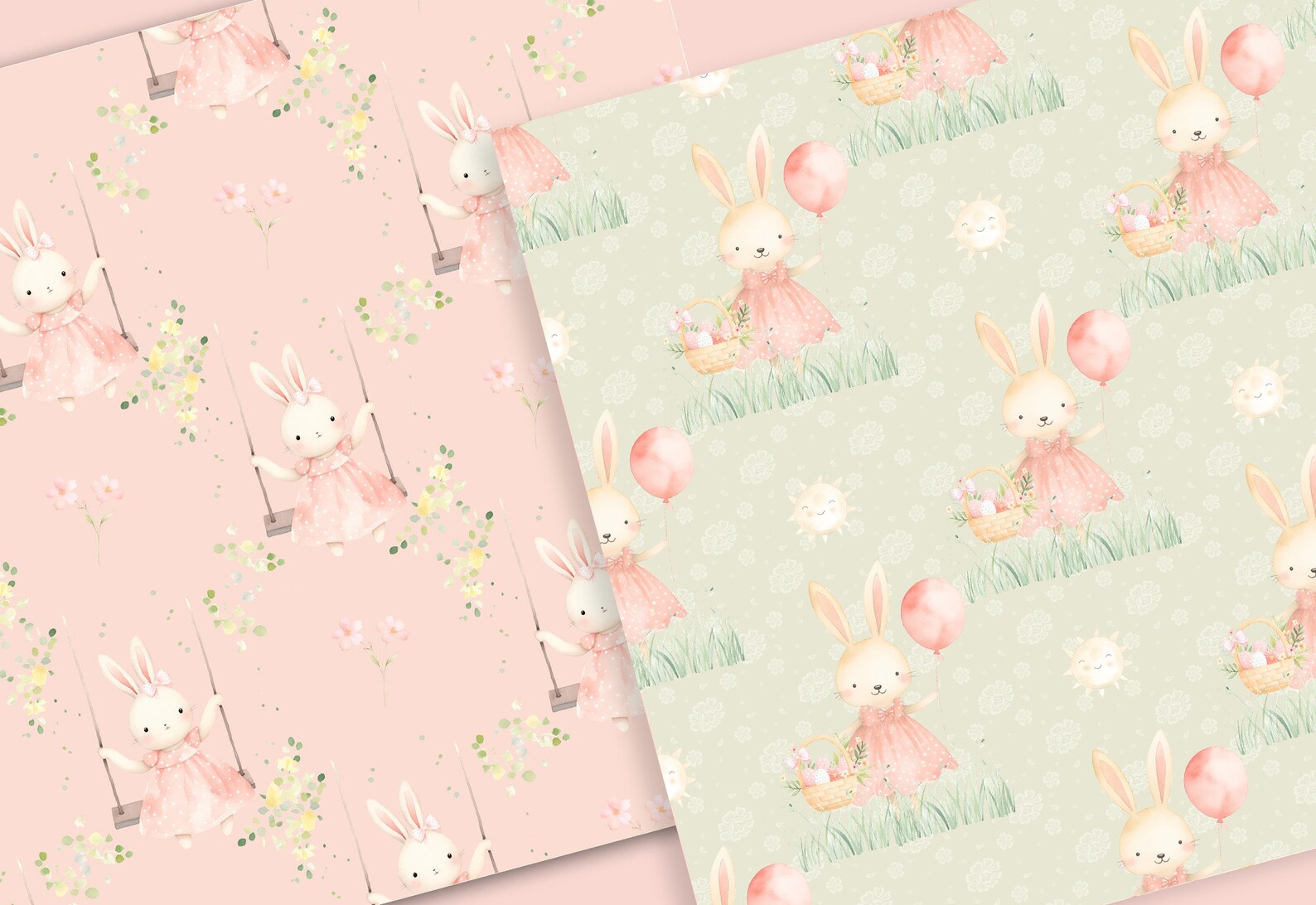Watercolor Happy Easter Digital Paper Pack, Spring Pattern, Romantic ...