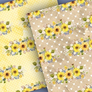 Watercolor Sunflower Digital Paper Pack, Garden Flower Pattern, Hand ...