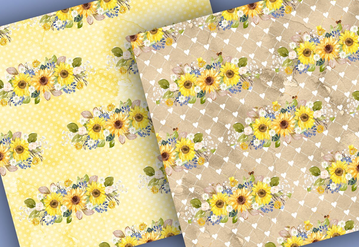 Watercolor Sunflower Digital Paper Pack, Garden Flower Pattern, Hand ...