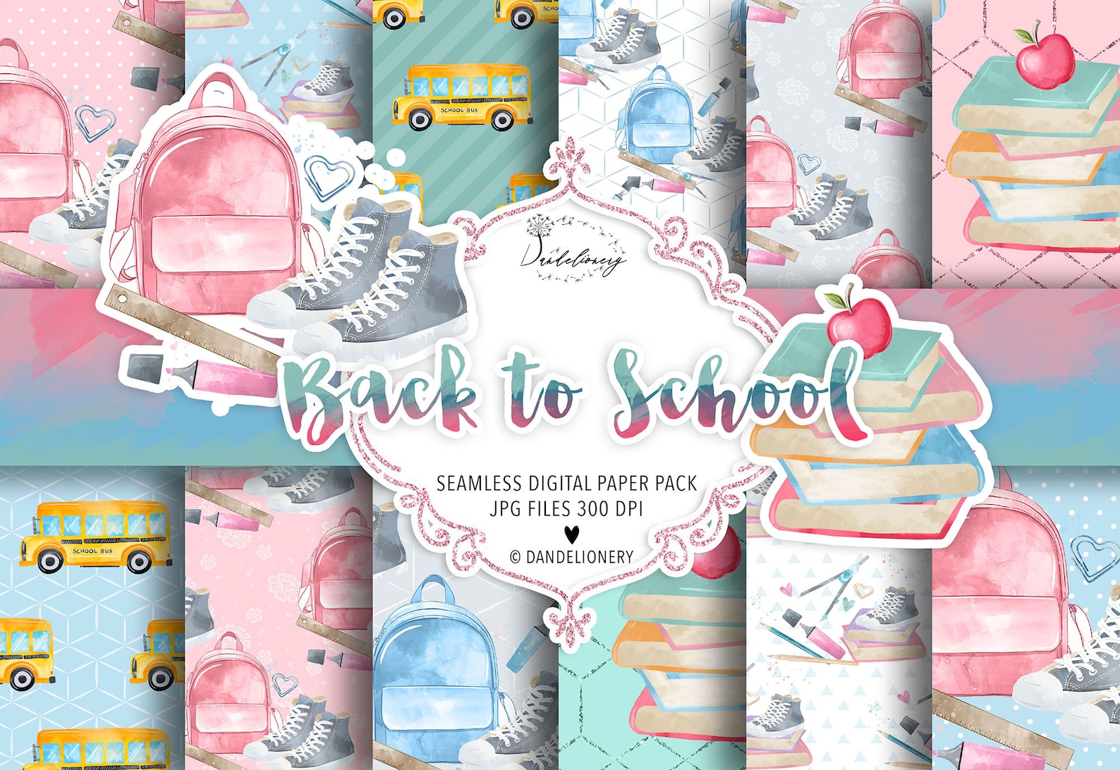 Back to School Digital Paper Pack, School, Backpack Background, Student ...