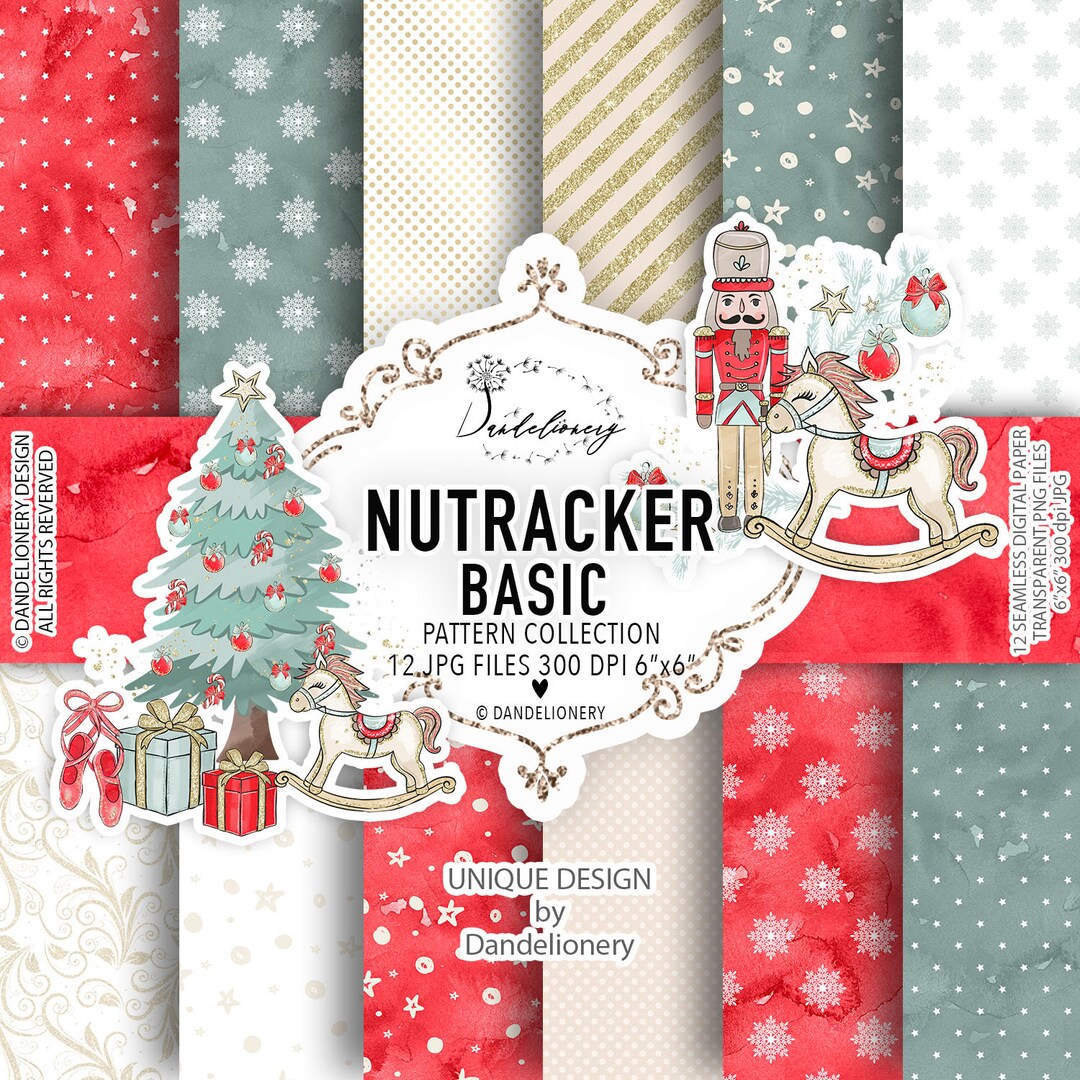 Christmas Nutcracker Digital Paper Pack BASIC, Christmas Tree ...