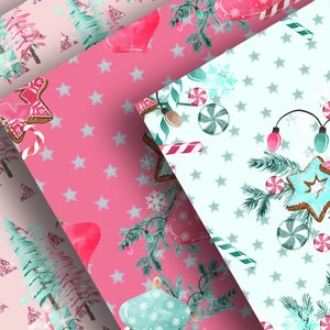 Peppermint Christmas Digital Paper Pack, Cute, Poinsettia, Christmas ...