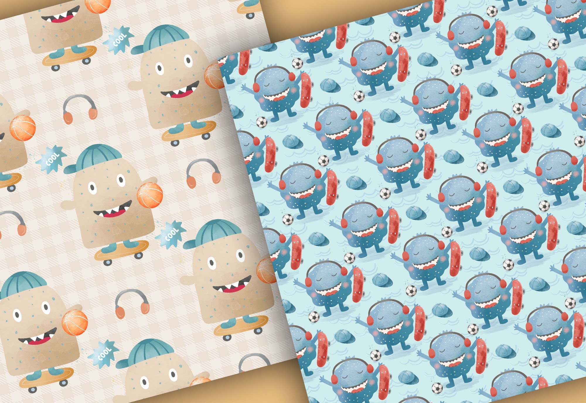 Watercolor Cool Monsters Digital Paper Pack Nursery Pattern | Etsy