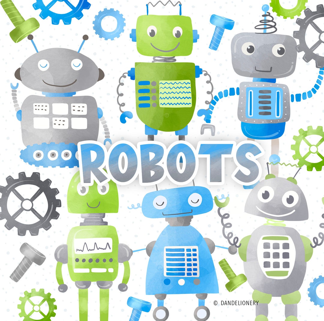 Watercolor Robots Clipart, Nursery Clipart, Boy, Funny Robot, Robot ...