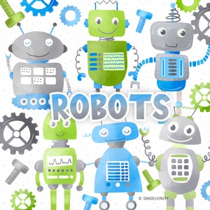 Watercolor Robots Clipart, Nursery Clipart, Boy, Funny Robot, Robot ...