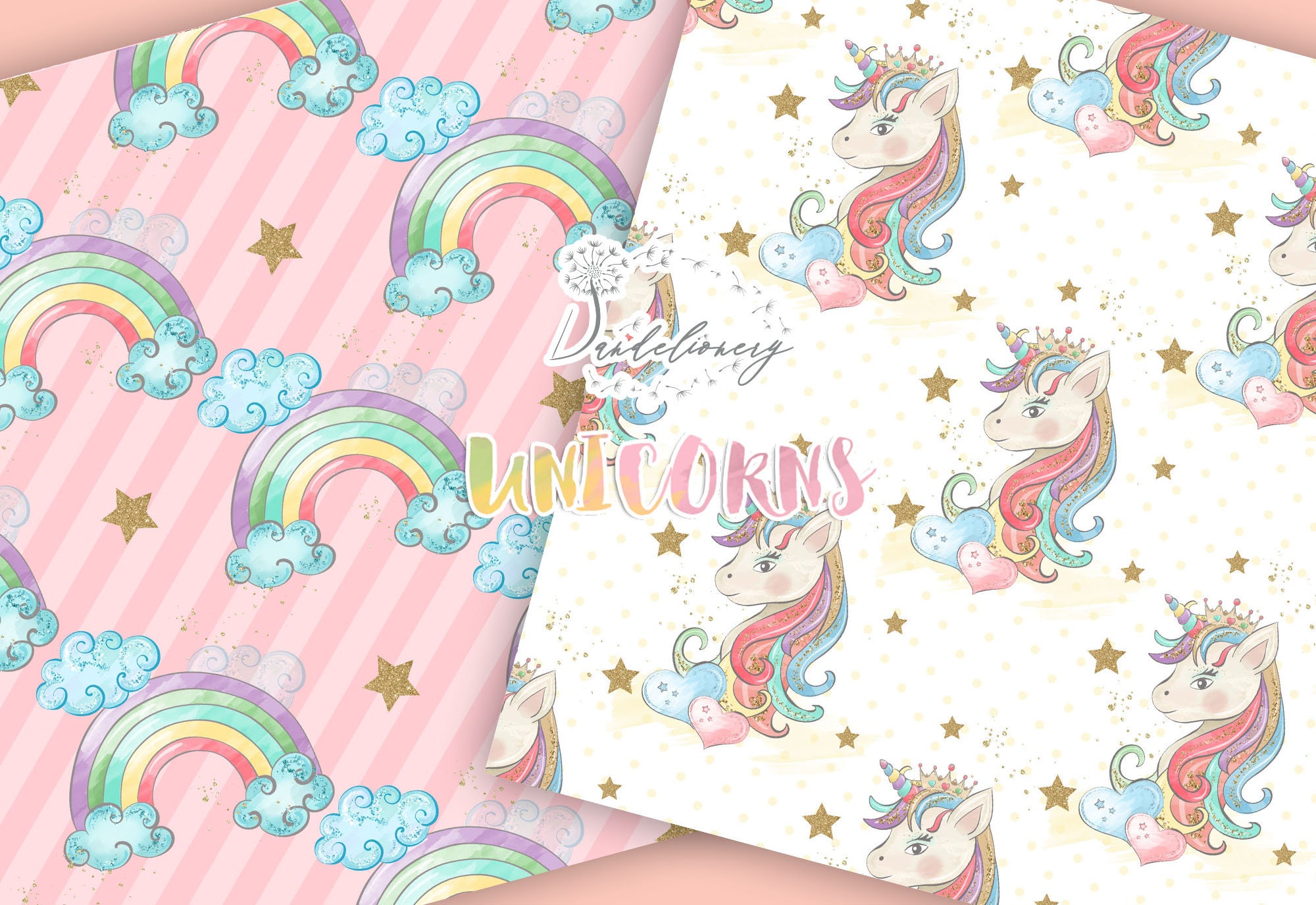 Watercolor Unicorns II. Digital Paper Pack, Rainbow Unicorns Download ...