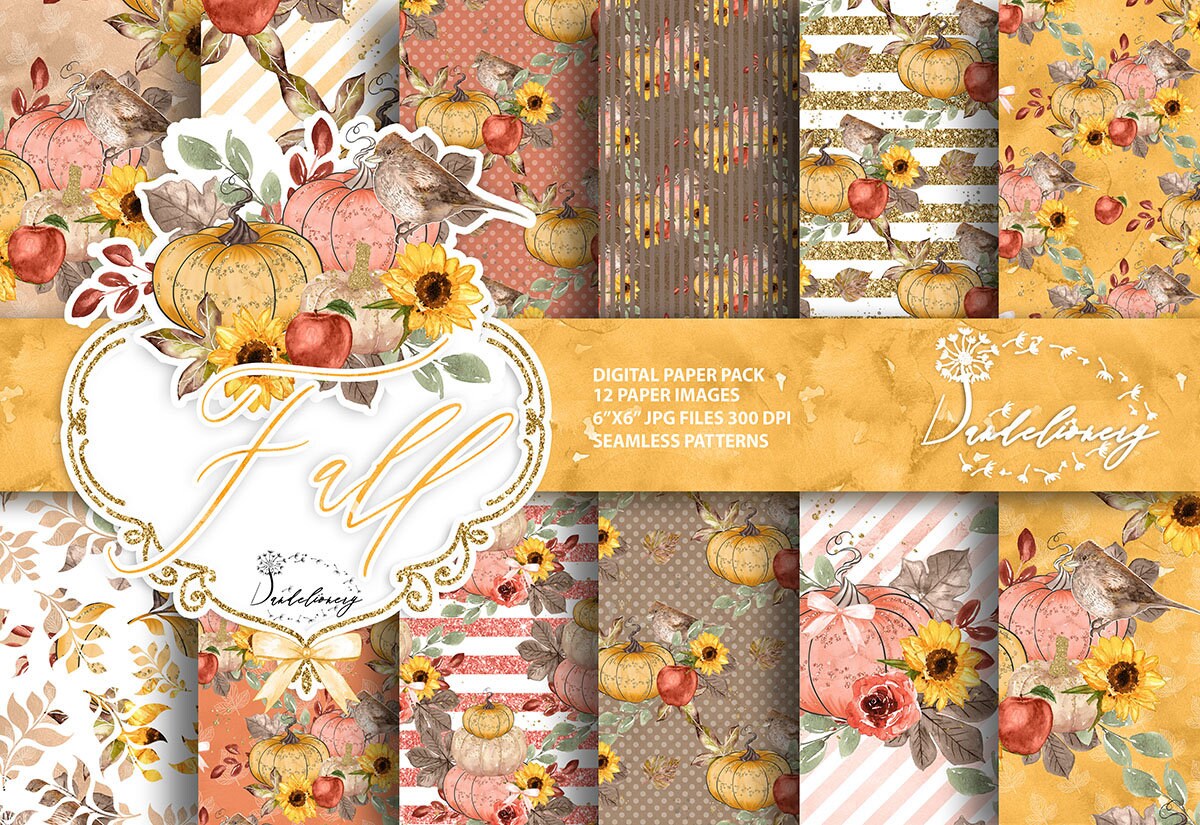 Fall Pumpkin Digital Paper Pack Thanksgiving Stickers | Etsy
