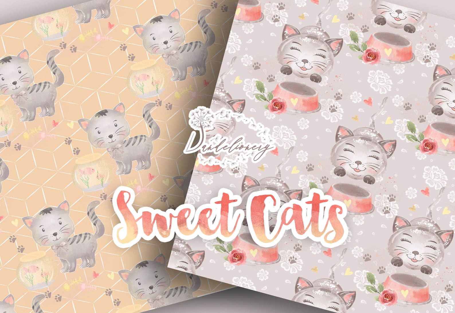 Watercolor Sweet Cats Digital Paper Pack Cat Pattern - Etsy