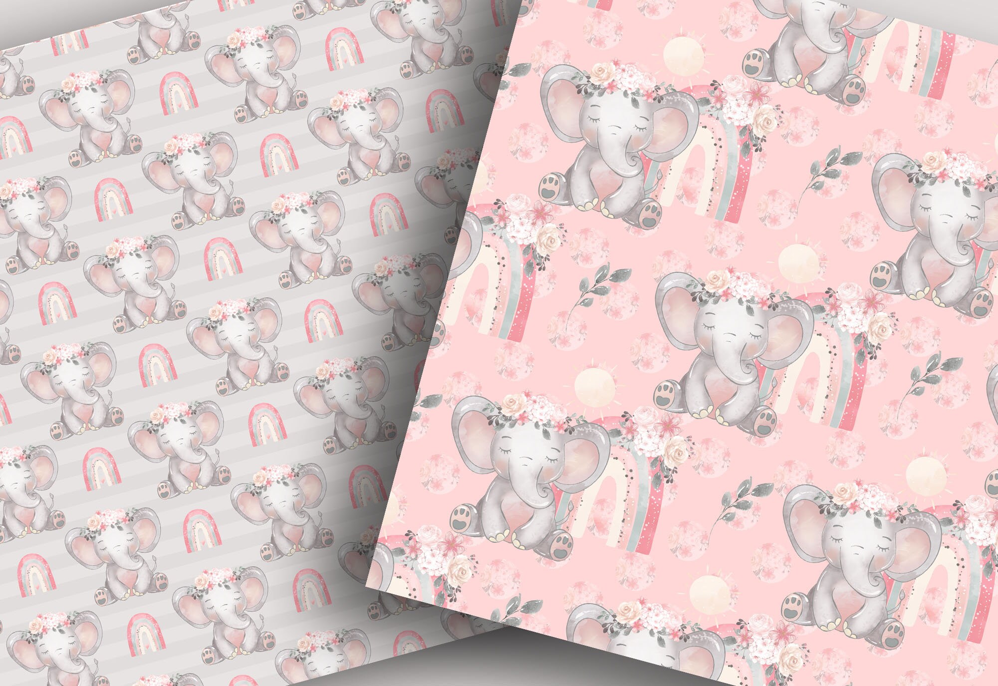 Watercolor Baby Elephant Digital Paper Pack Rainbows Baby | Etsy
