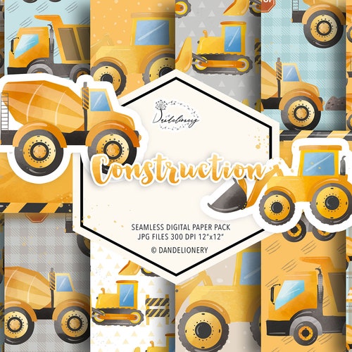 Watercolor Construction Diggers Digital Paper Pack Boy - Etsy