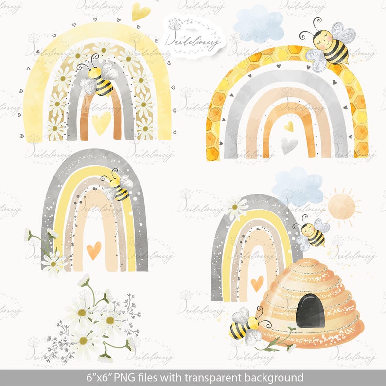 Watercolor Bumble Bee Clipart Ladybug Download Rainbow Bee - Etsy