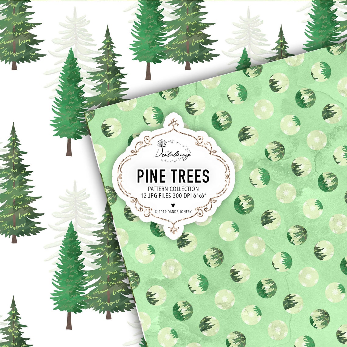 Pine Trees Watercolor Digital Paper Pack Christmas Tree - Etsy