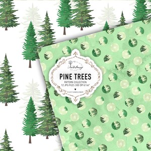 Pine Trees Watercolor Digital Paper Pack, Christmas Tree, Christmas ...