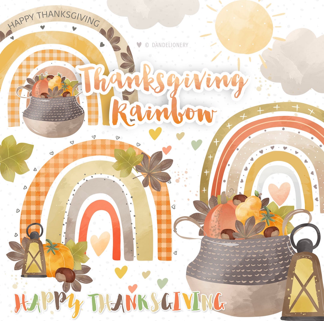 Watercolor Autumn Rainbow Thanksgiving Design, Rainbows Clipart ...