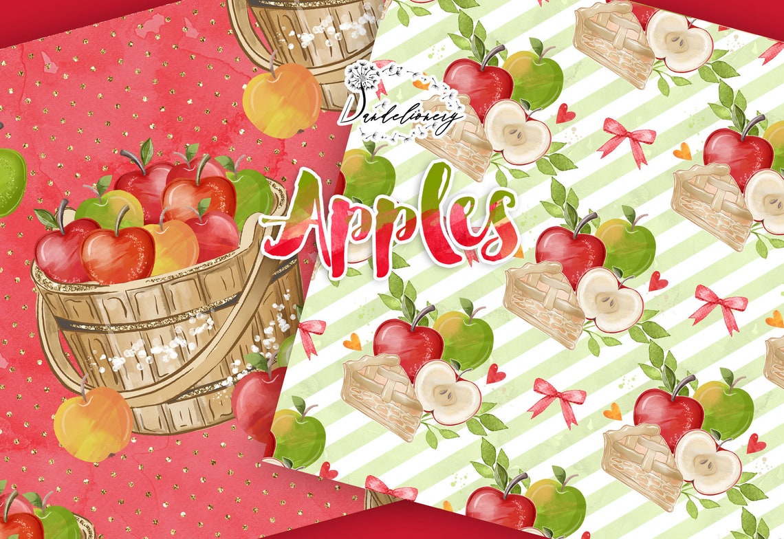 Watercolor Apples Digital Paper Pack Fruit Download Instant | Etsy