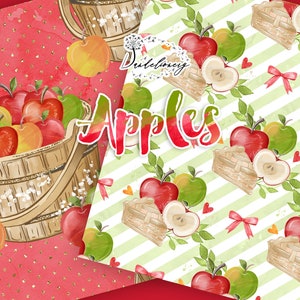 Watercolor Apples Digital Paper Pack, Fruit Download, Instant Download ...