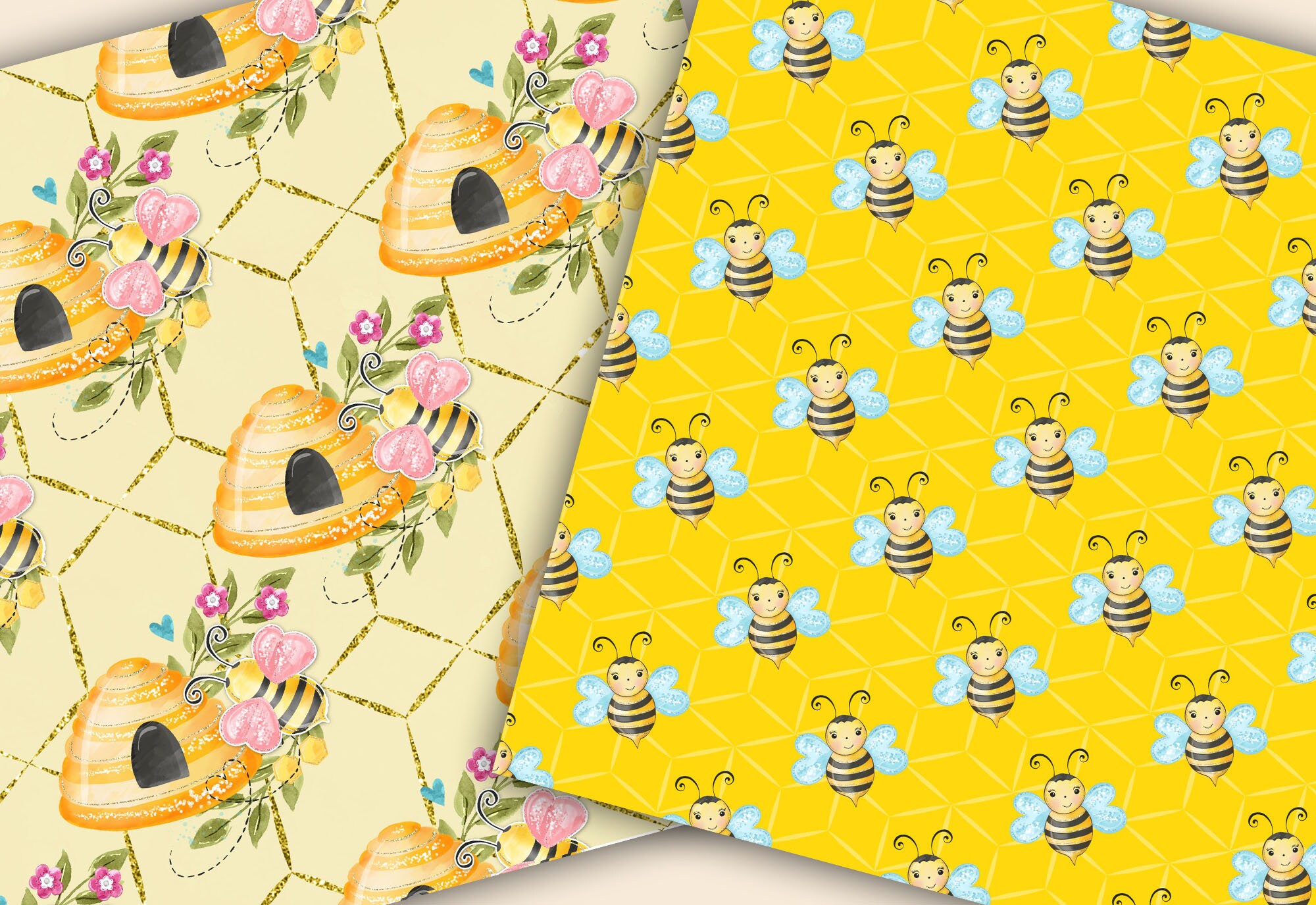 Watercolor Bumble Bee Digital Paper Pack Ladybug Download - Etsy