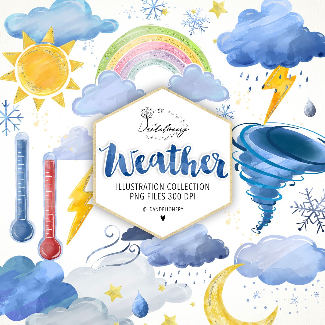 Watercolor Weather Clipart, Clouds Download, Instant Download, Rainbow ...