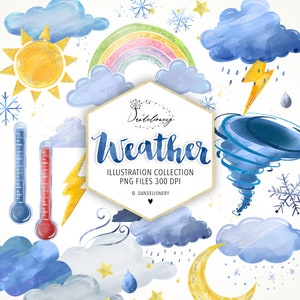 Watercolor Weather Clipart, Clouds Download, Instant Download, Rainbow ...