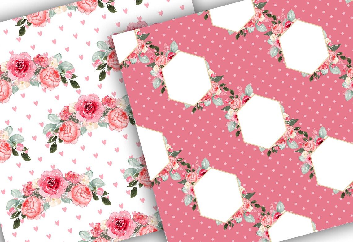 Watercolor Valentine Roses Digital Paper Pack Garden Flower - Etsy