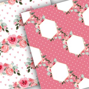 Watercolor Valentine Roses Digital Paper Pack, Garden, Flower Pattern ...