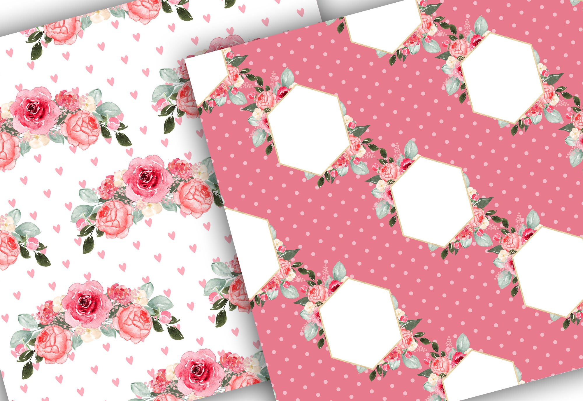 Watercolor Valentine Roses Digital Paper Pack Garden Flower - Etsy