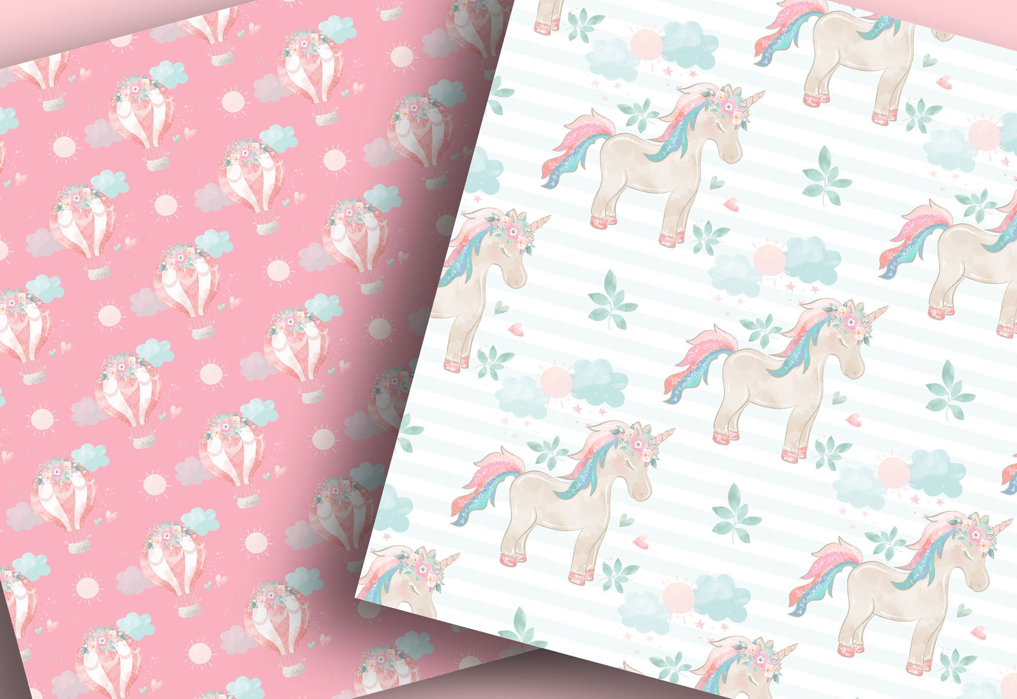 Unicorn Hot Air Balloon Rainbow Girl Digital Paper Pack - Etsy