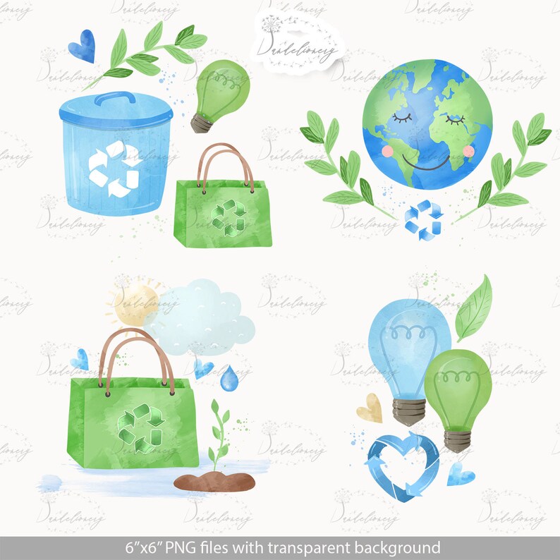 Watercolor Earth Day Design Watercolor Recycling Clipart - Etsy