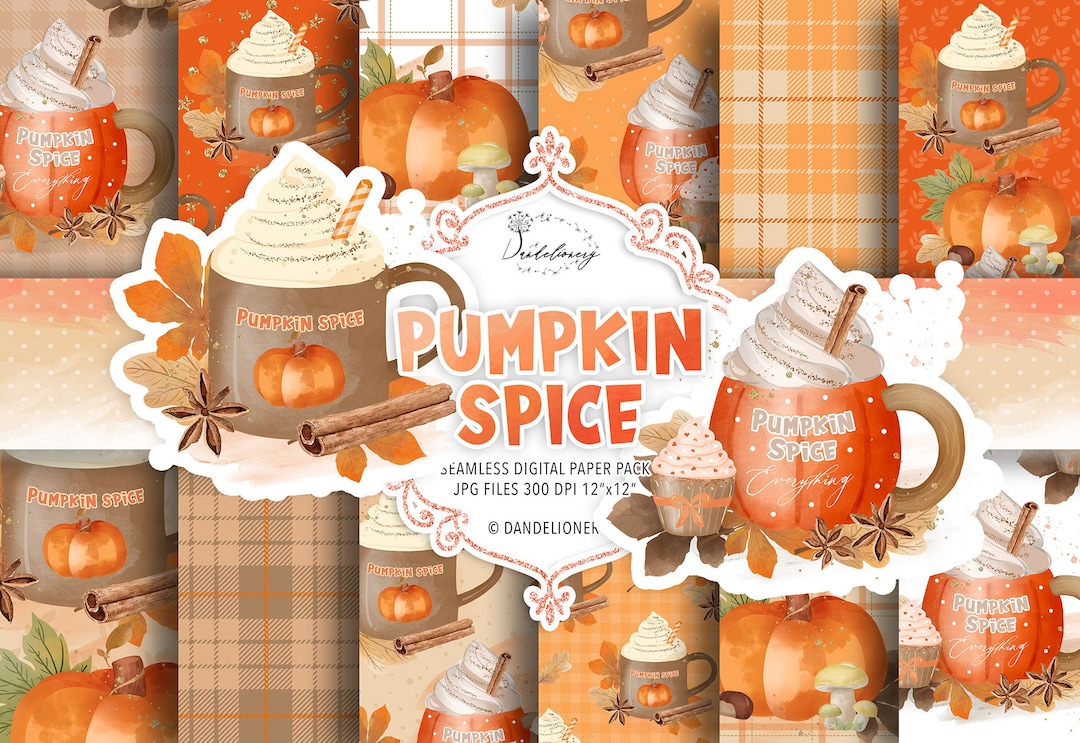 Watercolor Pumpkin Spice Digital Paper Pack, Cute Pumpkin Spice Pattern ...