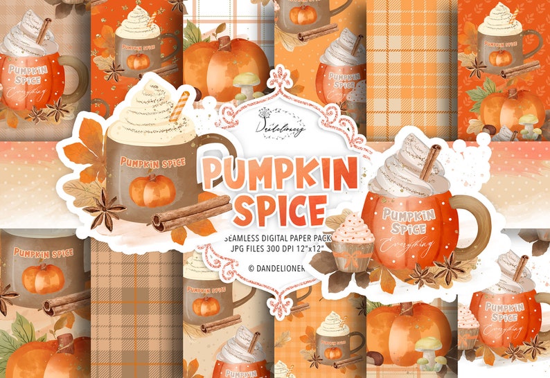 Watercolor Pumpkin Spice Digital Paper Pack, Cute Pumpkin Spice Pattern ...