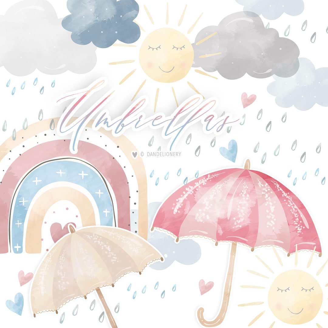 Watercolor Umbrellas Design, Rainbows Clipart, Baby Clipart, Natural ...