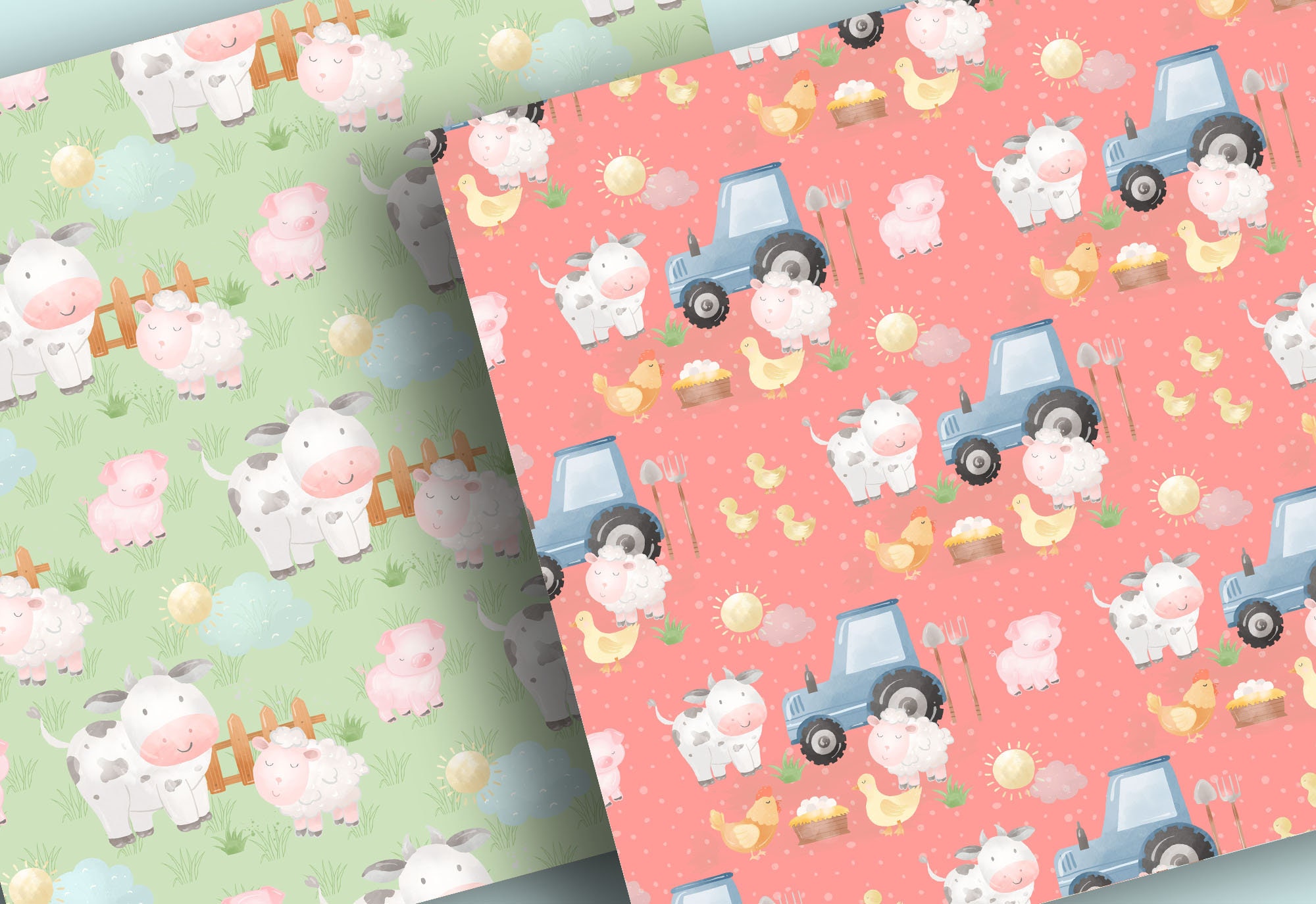 Watercolor Cute Farm Digital Paper Pack Nursery Pattern - Etsy