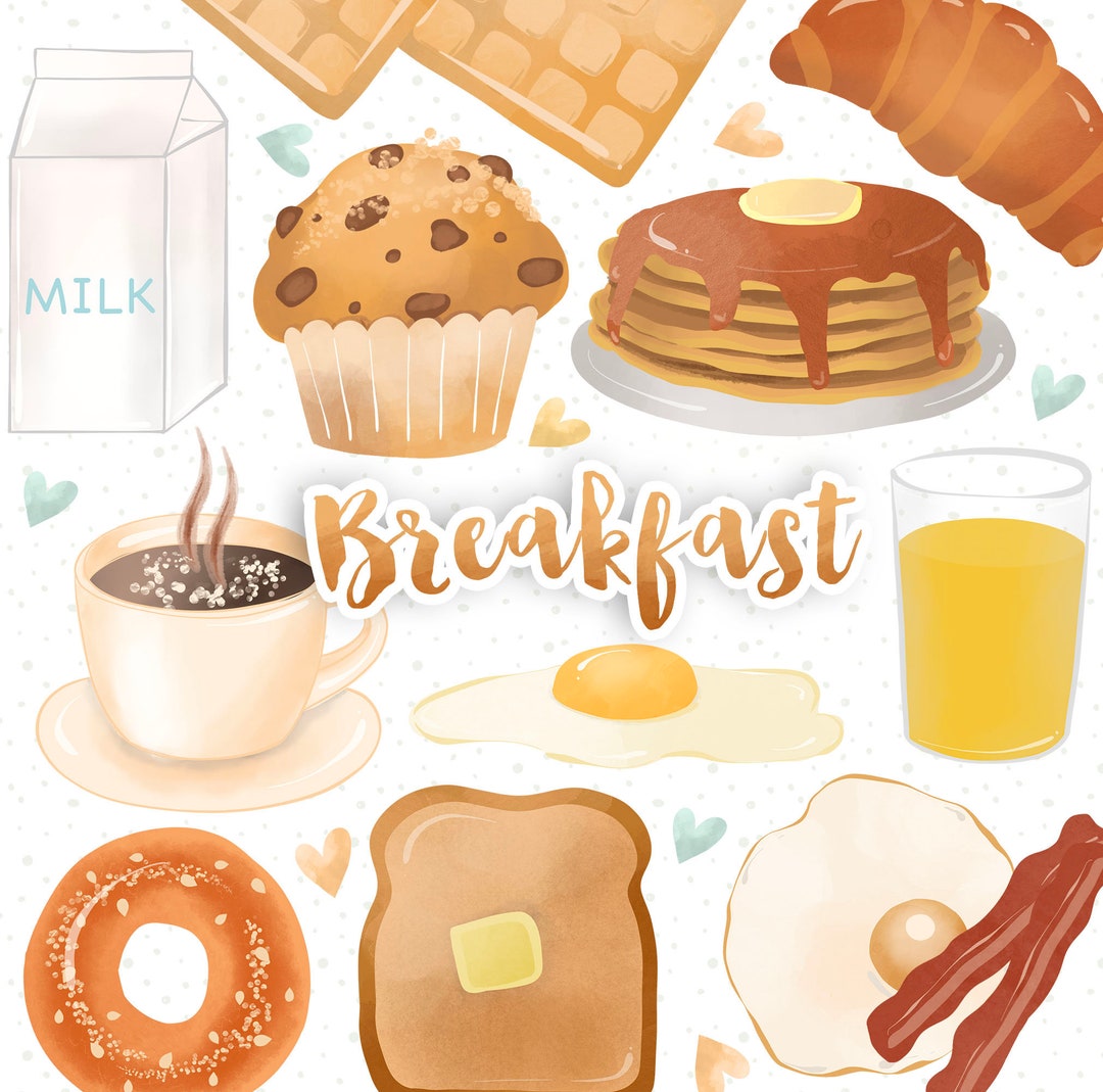Breakfast Design, Breakfast Clipart, Eggs, Bacon, Pancakes, Coffee ...